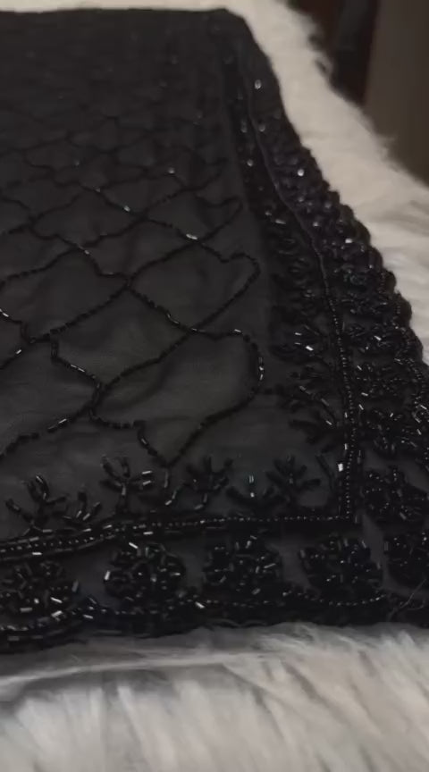 Black Georgette Designer Handwork Saree – Satyabhame Studio
